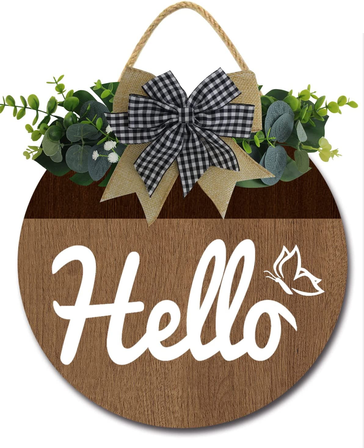 Eveokoki 11" Hello Sign for Front Door Porch Standing Farmhouse,Round ...