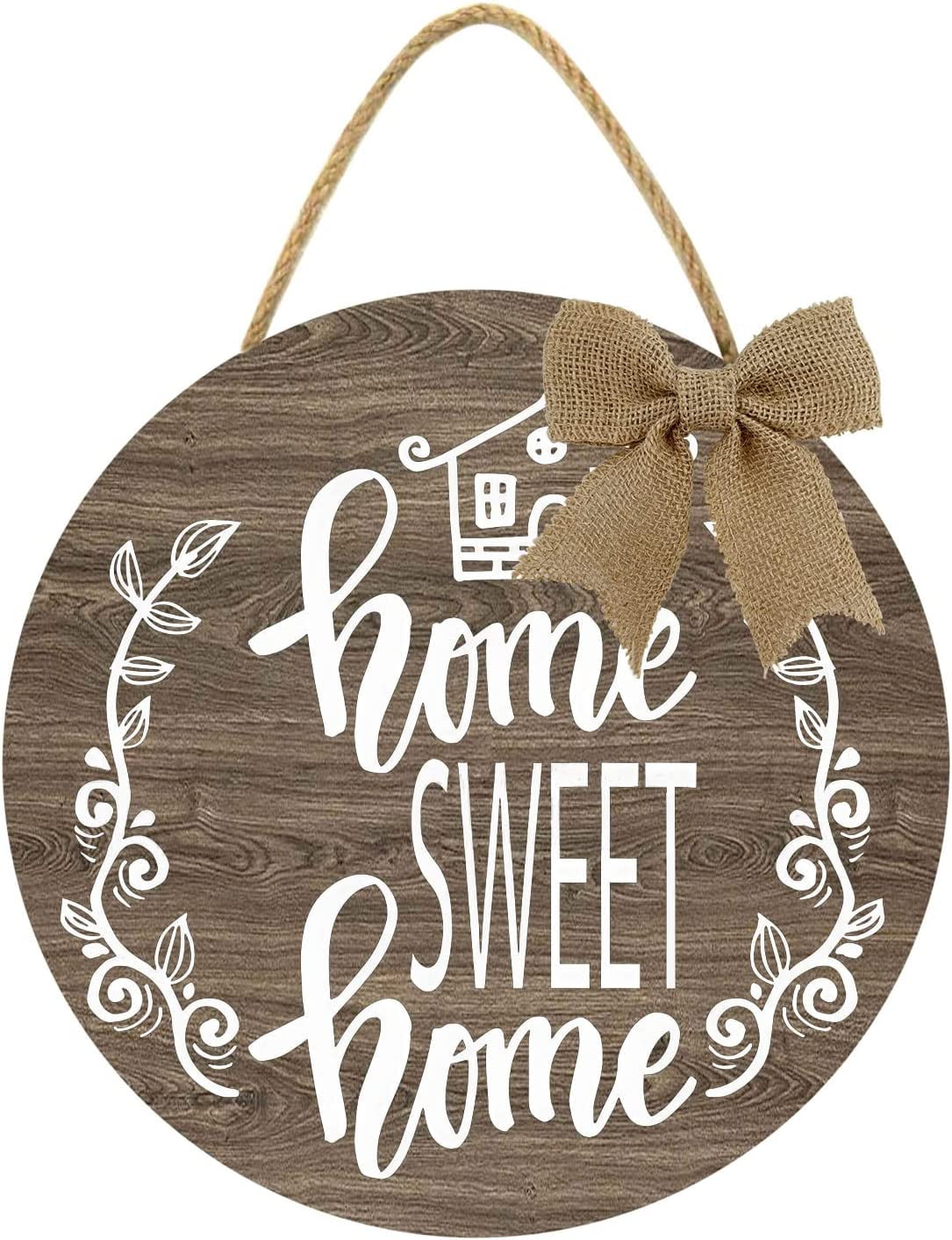 Eveokoki 11" Home Sweet Home Wreaths Decor Sign Front Door, Round Wood ...
