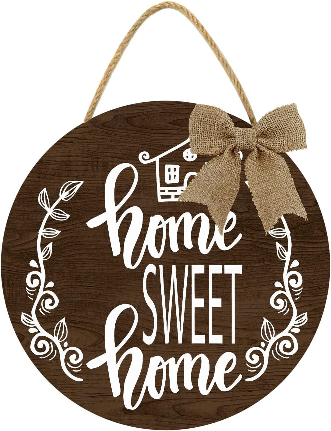 Eveokoki 11" Home Sweet Home Wreaths Decor Sign Front Door, Round Wood ...