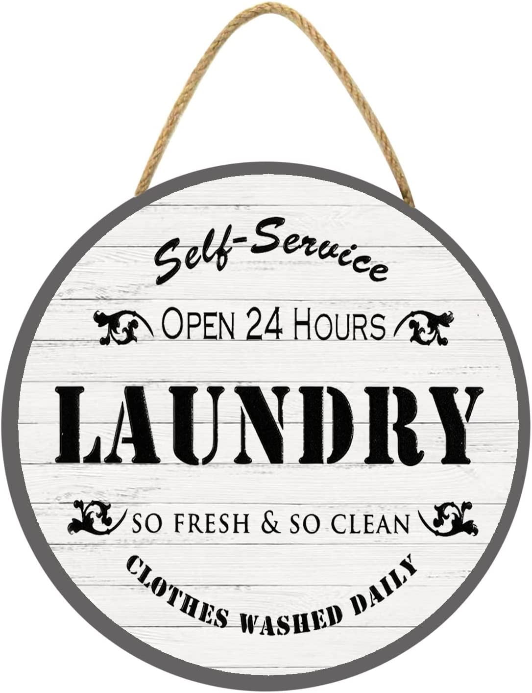 Eveokoki 11" Laundry Door Sign, Laundry Self Service Open 24 Hours So ...