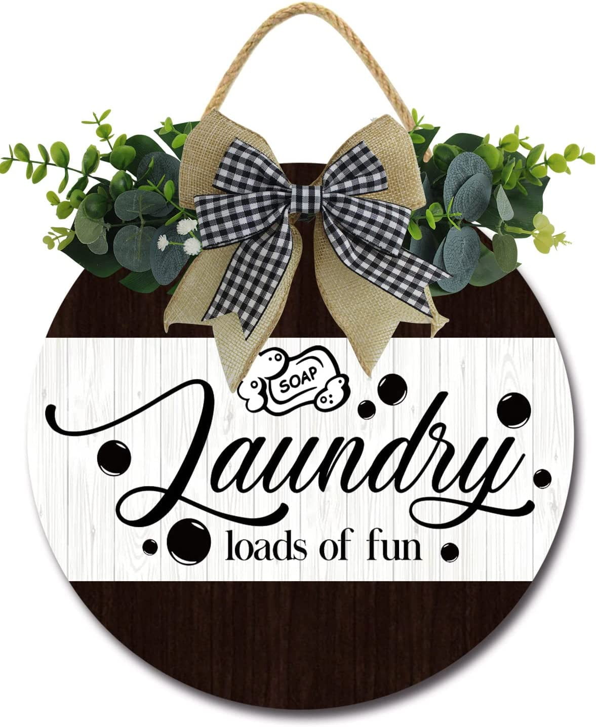 Eveokoki 11" Laundry Loads of Fun Sign Rustic Wooden Round Plaque ...