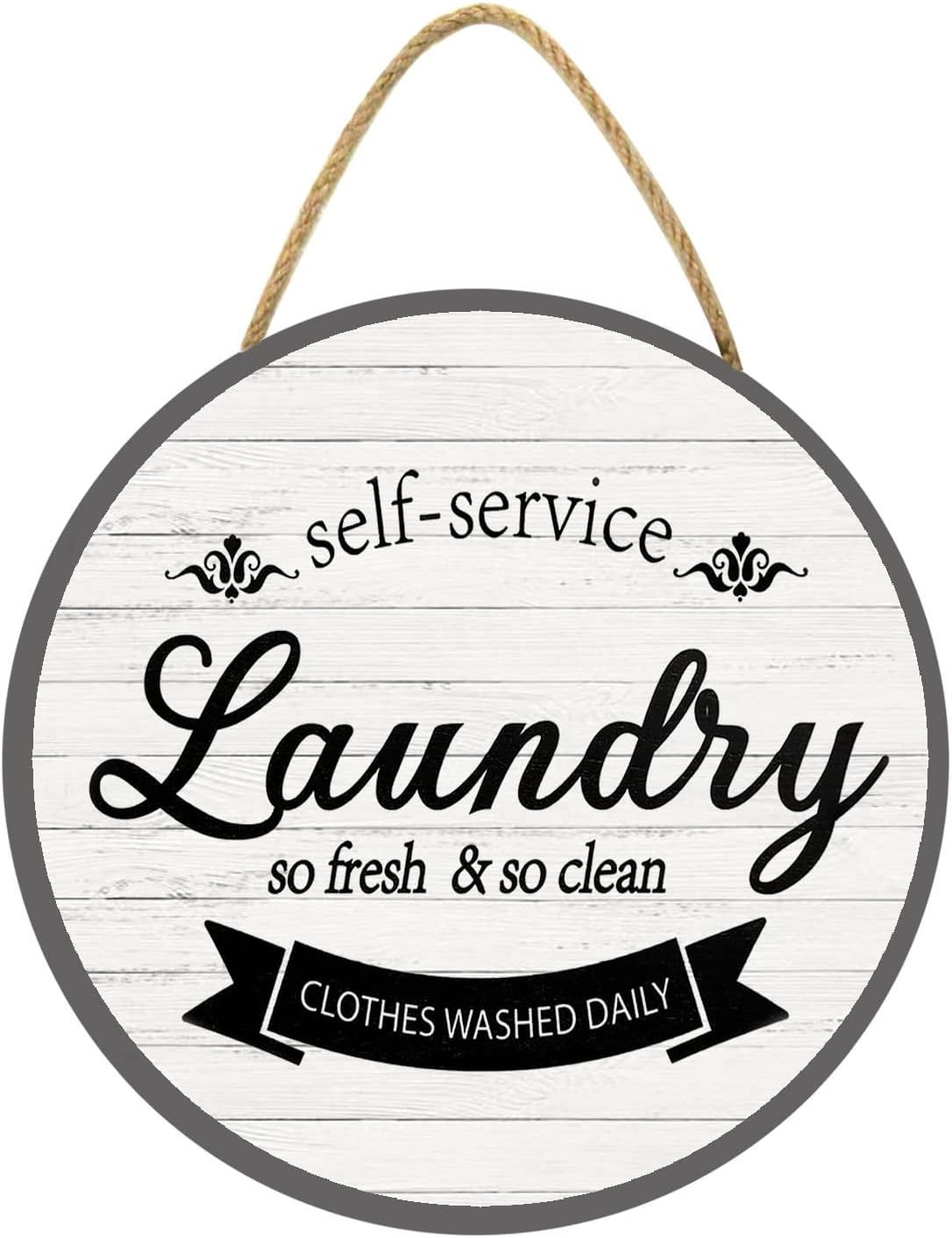 Eveokoki 11" Laundry Room Door Sign, Laundry Self Service So Fresh So ...