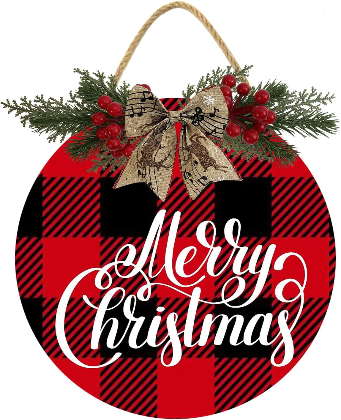 Eveokoki 11" Merry Xmas Wall Sign, Decorative Christmas Wreath For ...