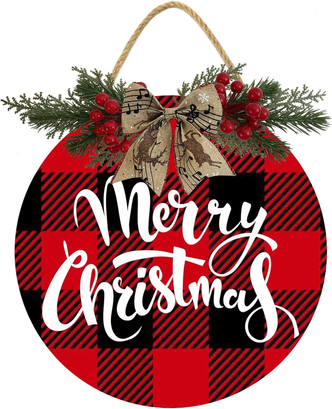 Eveokoki 11" Merry Xmas Wreath Sign, Door Christmas Decorations ...