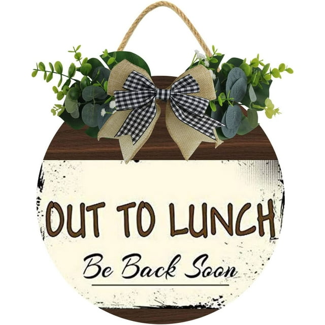 Eveokoki 11" Out For Lunch Sign, Out To Lunch Be Back Soon Wood Door ...