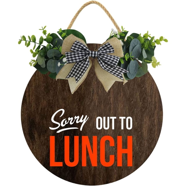 Eveokoki 11" Out To Lunch Sign, Sorry Out To Lunch Wood Door Sign For ...