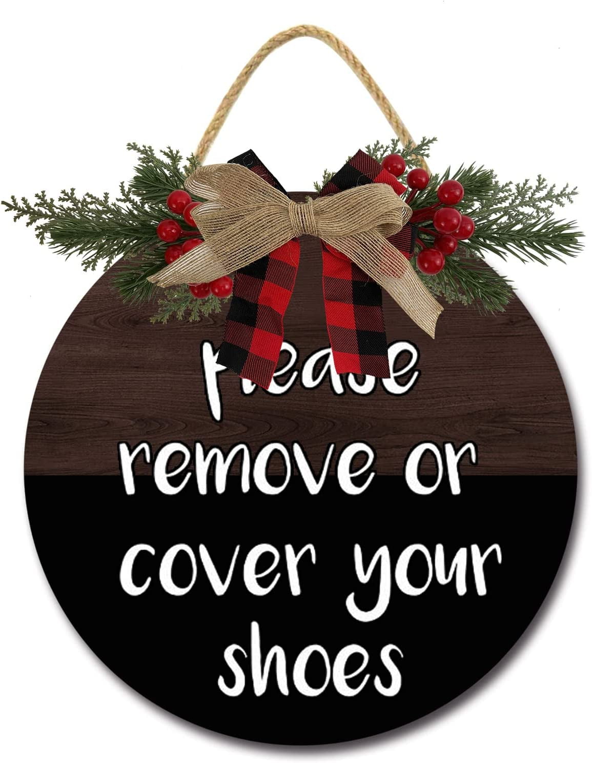 Eveokoki 11" Please Remove Or Cover Your Shoes Door Sign,Wood Hanging ...