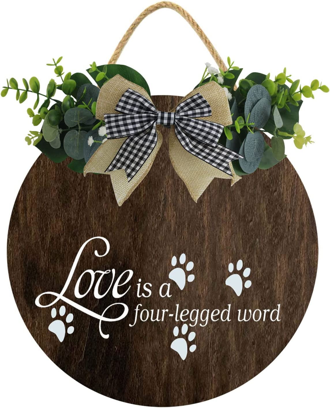 Eveokoki 11" Round Wood Sign,Love Is A Four Legged Word Front Door ...