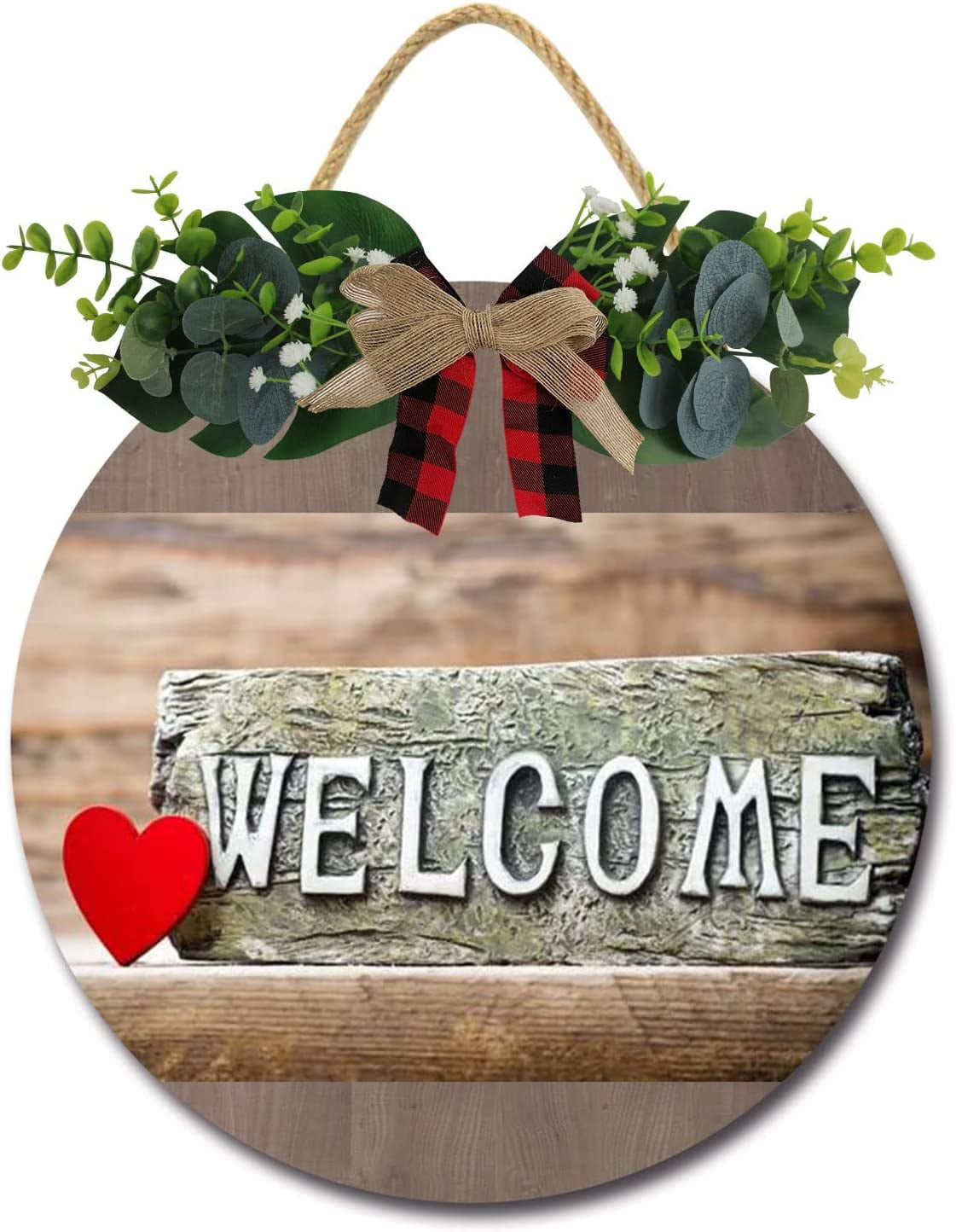 Eveokoki 11" Round Wood Welcome Sign Front Door Decoration for Home ...