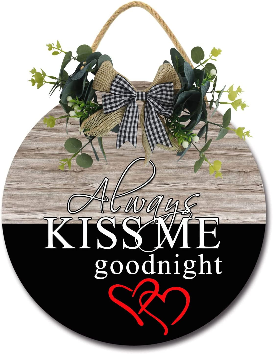 Eveokoki 11" Rustic Hanging Wooden Signs,Always Kiss Me Goodnight ...
