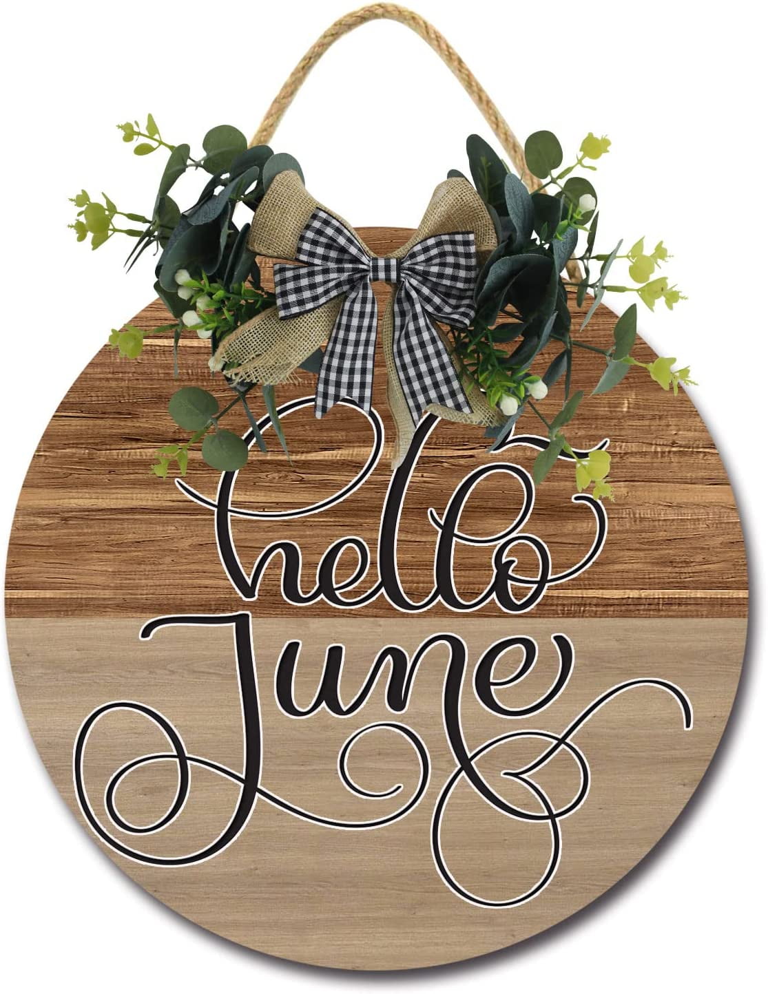 Eveokoki 11" Rustic Hanging Wooden Signs,Hello June Family Sign Rustic ...
