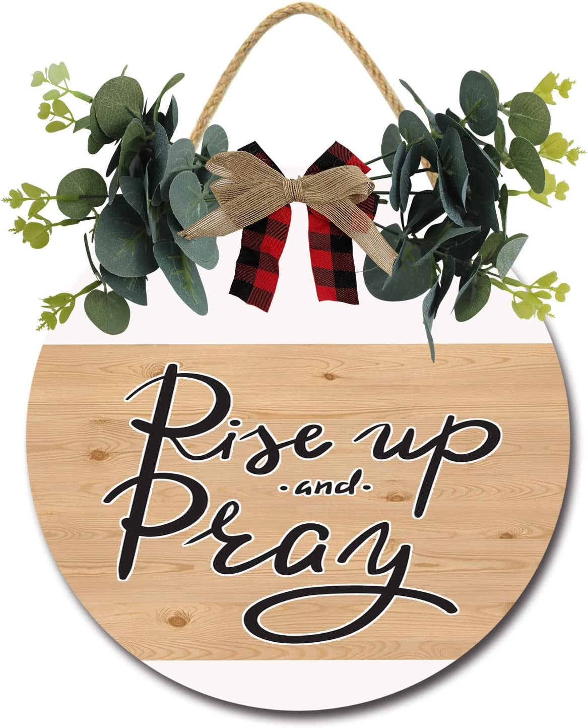 Eveokoki 11" Rustic Sign Rise Up Pray Sign Door Decor Wooden Front Door ...