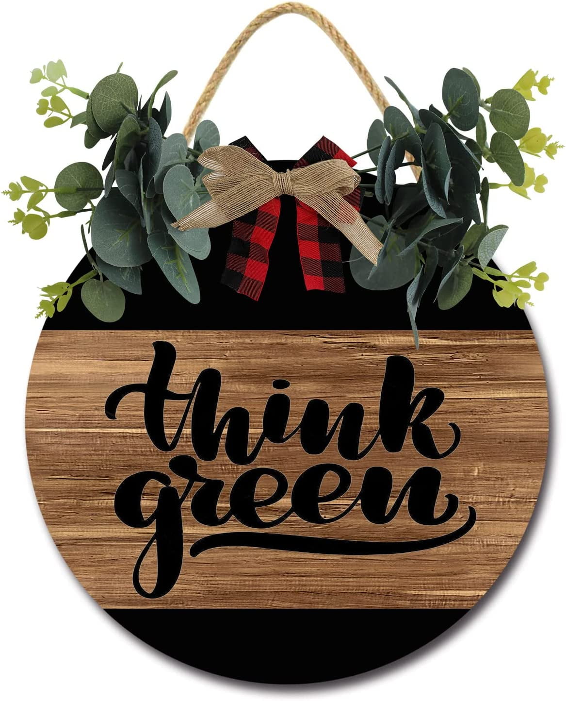 Eveokoki 11" Rustic Sign Think Green Sign Door Decor Wooden Front Door ...