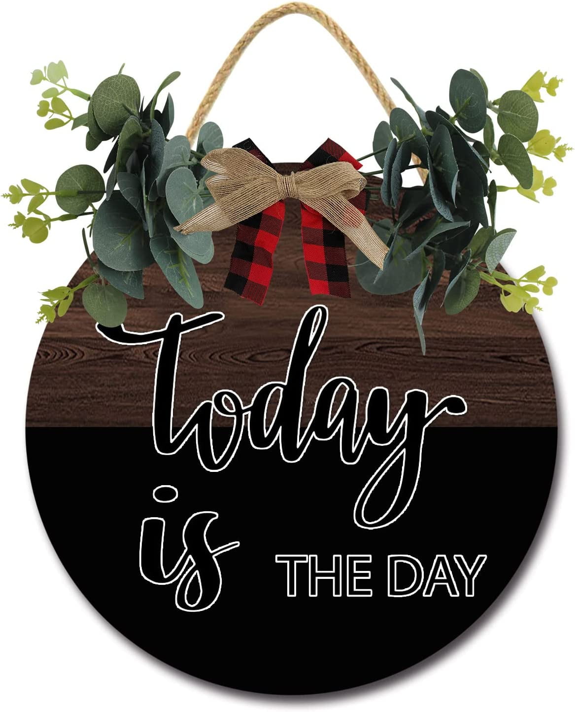 Eveokoki 11" Rustic Sign Today Is The Day Sign Door Decor Wooden Front ...