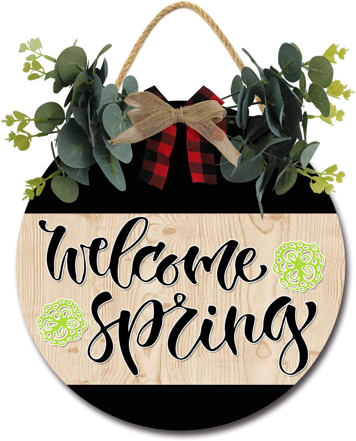 Eveokoki 11" Rustic Sign Welcome Spring Sign Door Decor Wooden Front ...