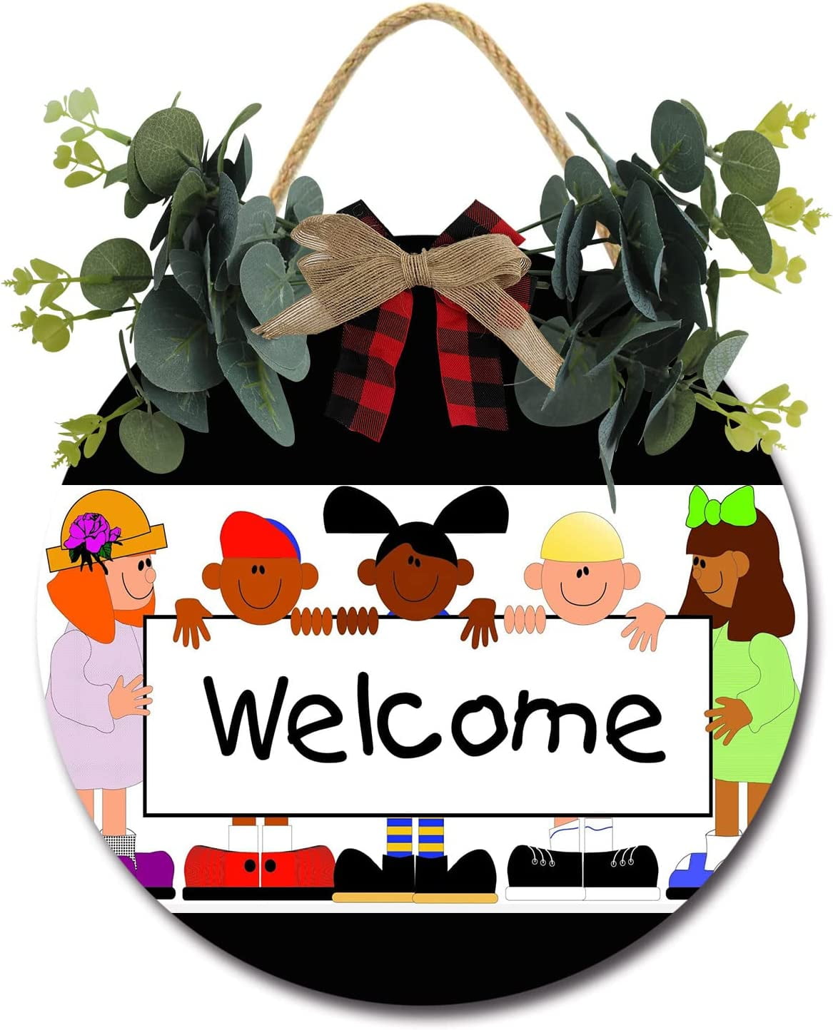 Eveokoki 11" Rustic Sign Welcome Sunday School Sign Door Decor Wooden ...