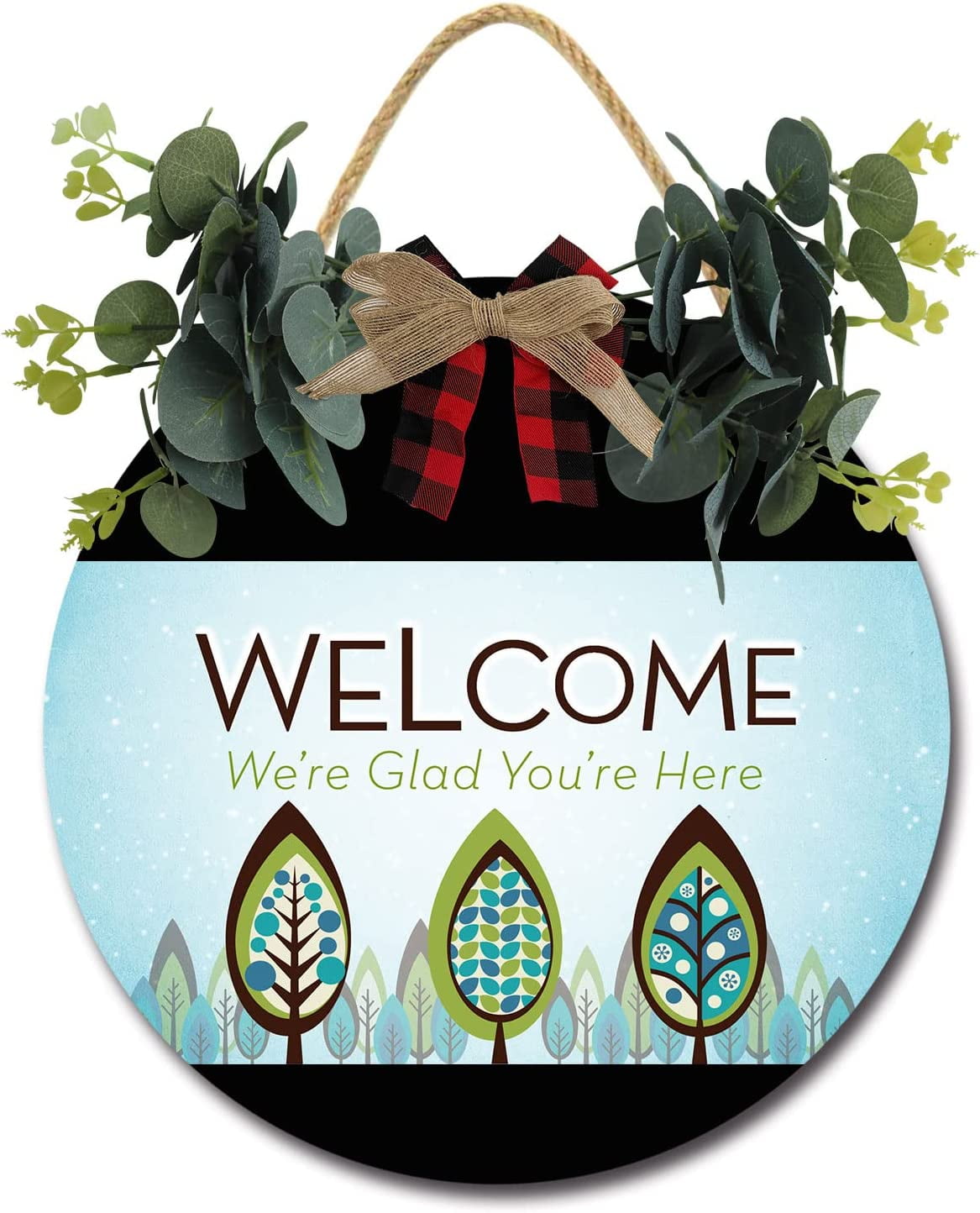 Eveokoki 11" Rustic Sign Welcome We Are Glad You Are Here Sign Door ...