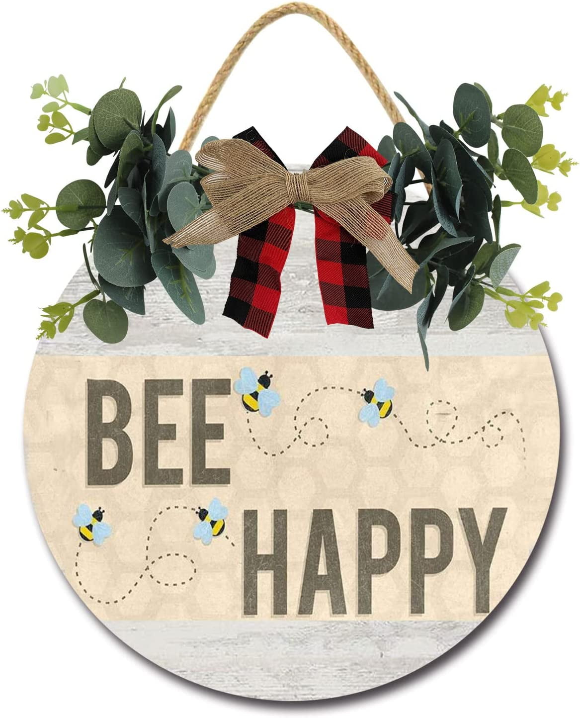 Eveokoki 11" Rustic Wooden Bee Happy Signs for Front Porch, Porch Decor ...
