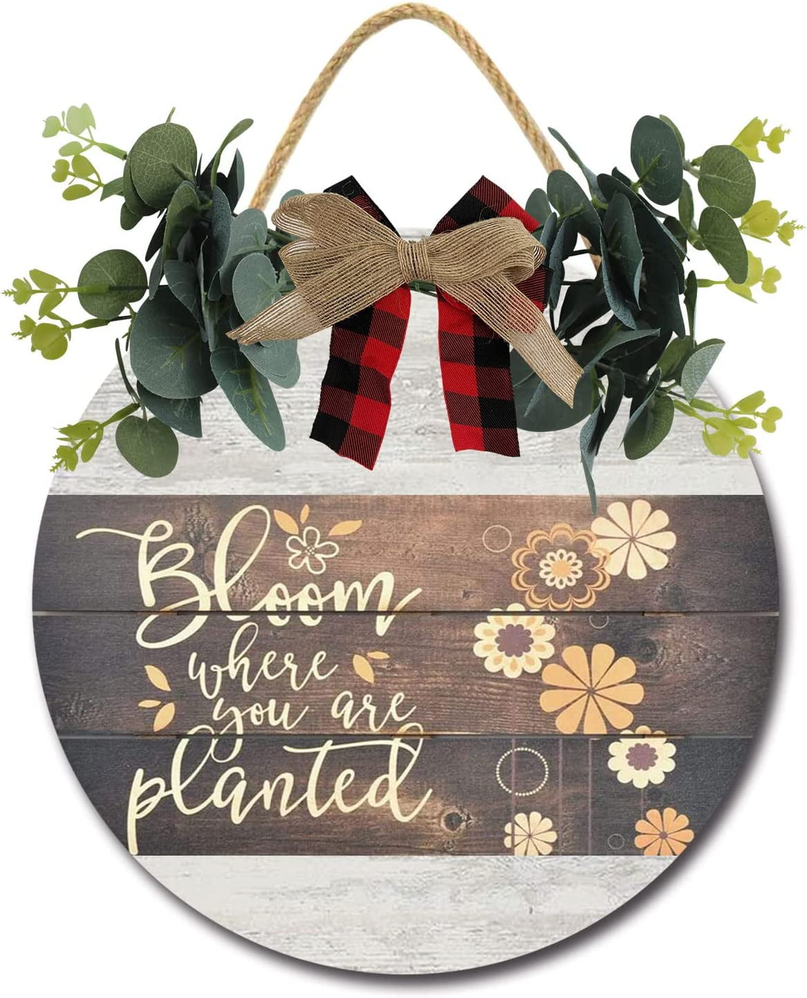 Eveokoki 11" Rustic Wooden Bloom Where You Are Planted Signs for Front ...
