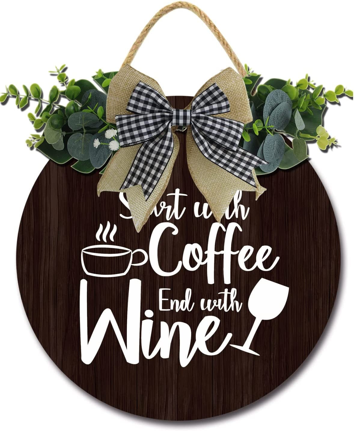 Eveokoki 11" Start with Coffee End with Wine Coffee Sign Decor Rustic ...