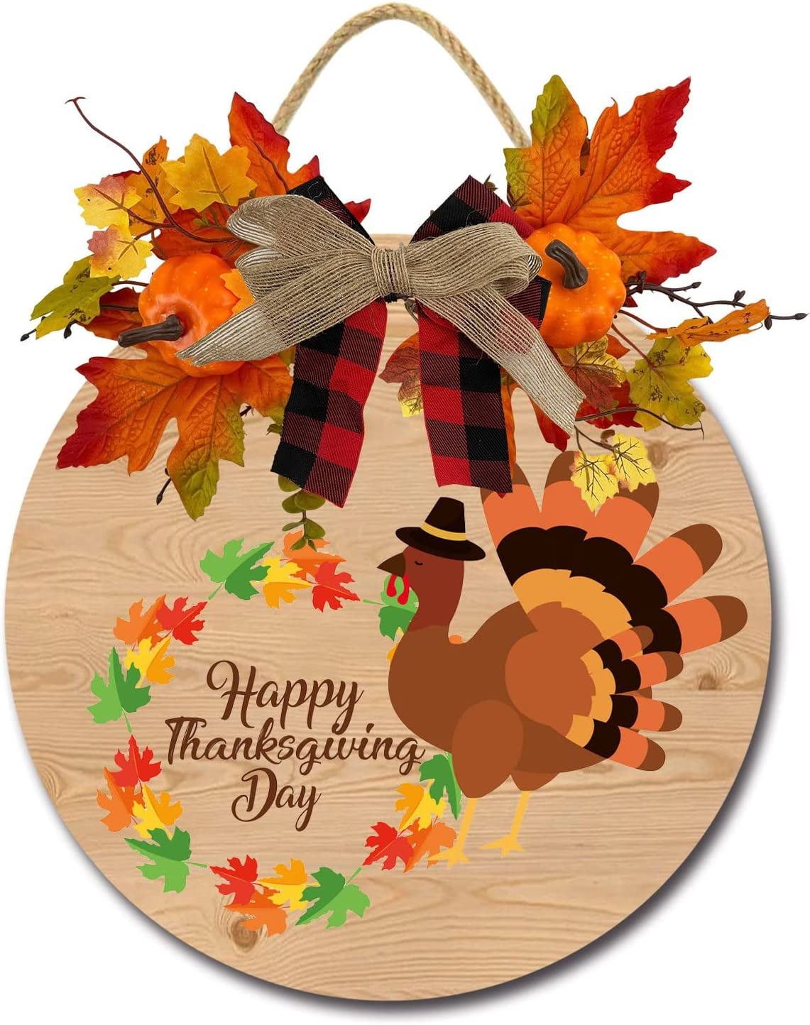 Eveokoki 11" Thanksgiving Wooden Hanging Plaque Sign Thanksgiving Door ...