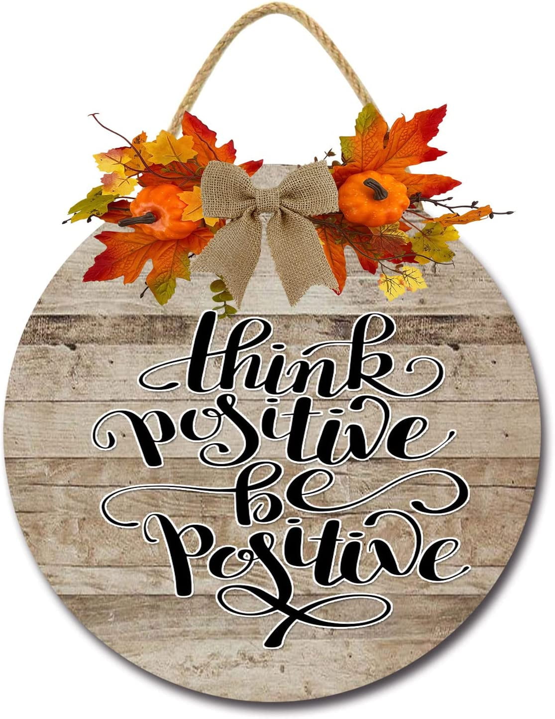 Eveokoki 11" Think Positive Front Door Sign Funny Wreaths Hanging ...