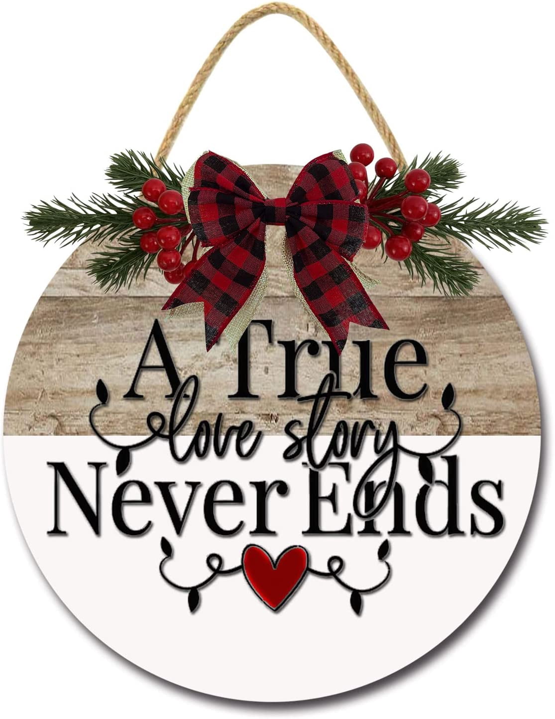 Eveokoki 11" True Love Story Never Ends Wreaths Decor Sign Front Door ...