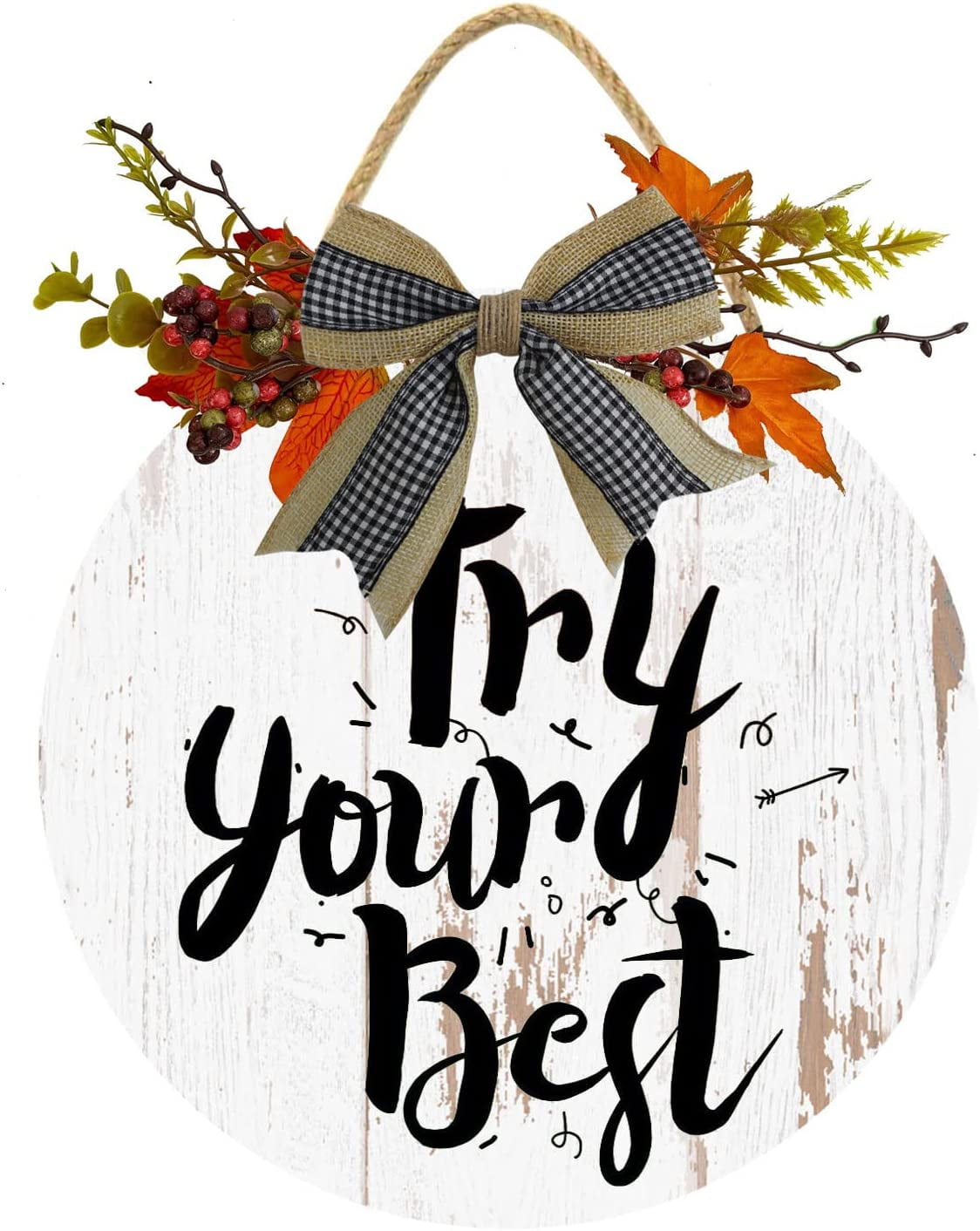 Eveokoki 11" Try Your Best Sign,Rustic Wooden Door Sign,Farmhouse Wall ...