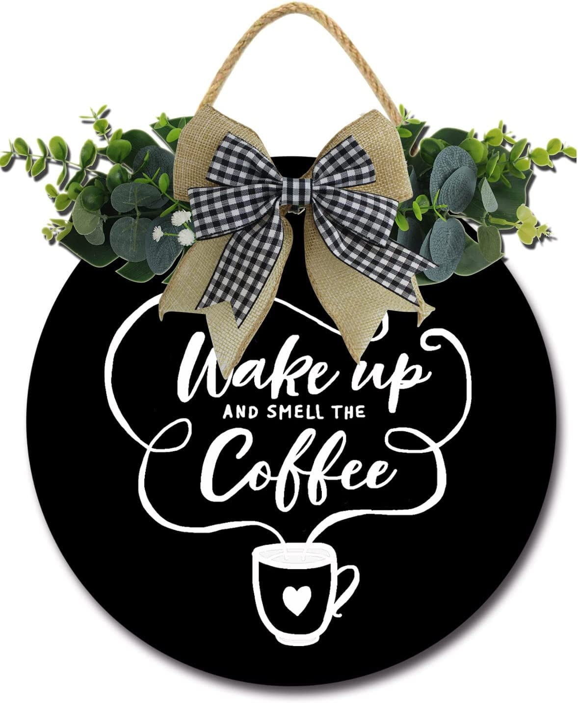 Eveokoki 11" Wake up and Smell the Coffee Sign Decor Rustic Farmhouse ...