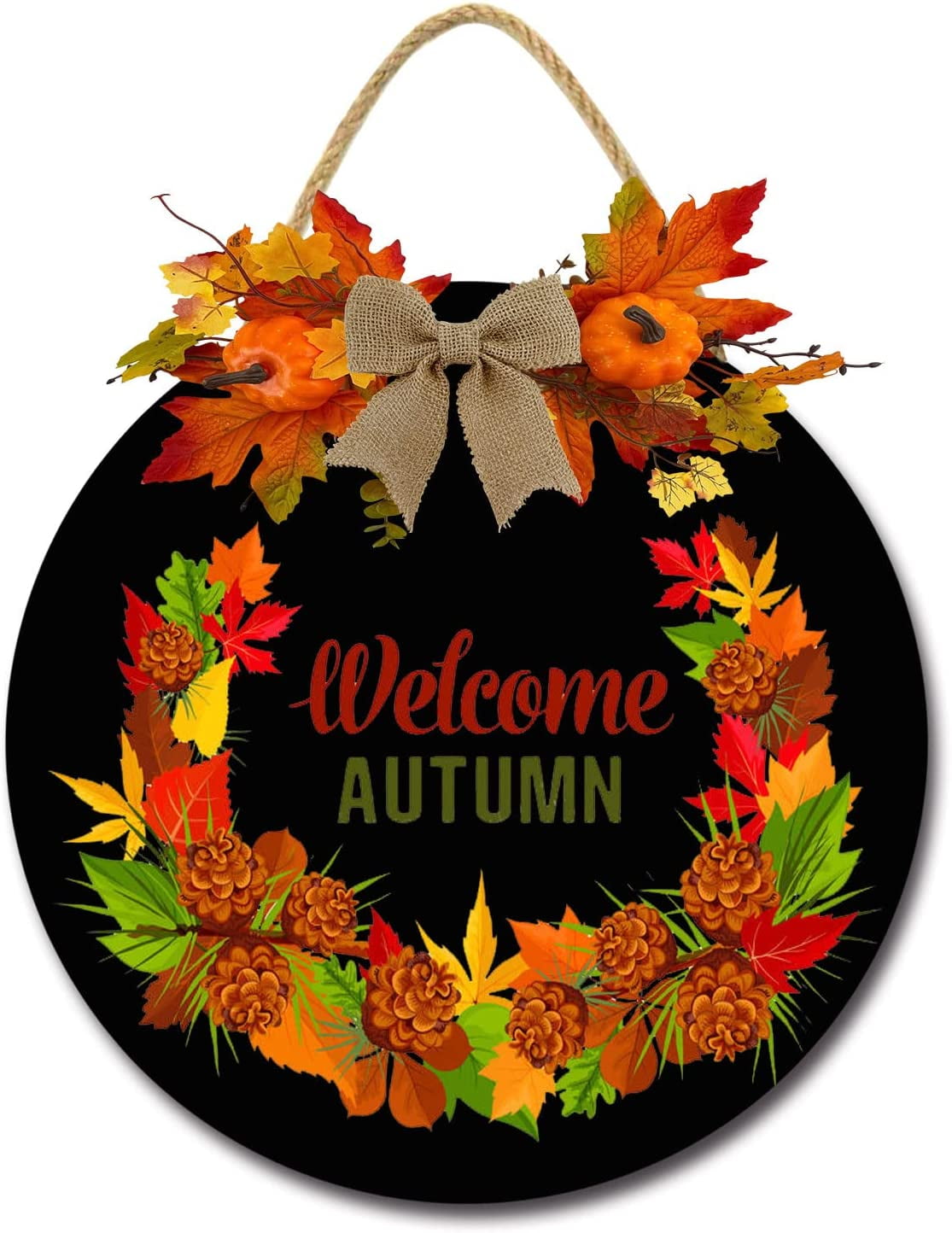 Eveokoki 11" Welcome Autumn Front Door Sign Funny Wreaths Hanging ...