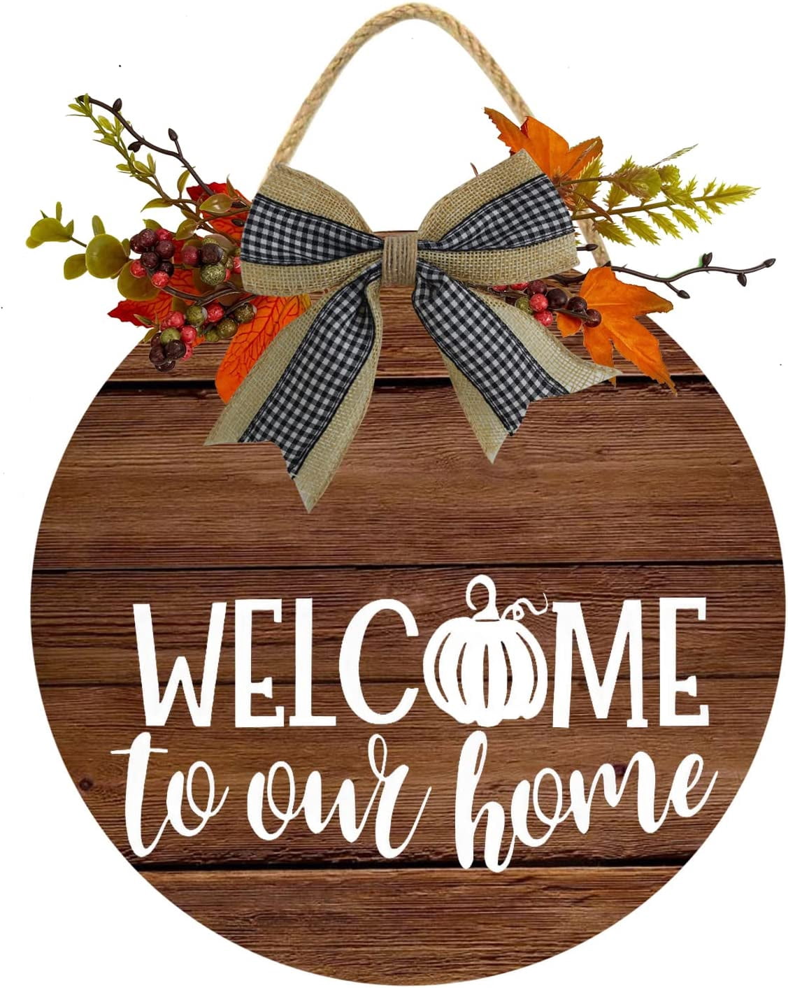 Eveokoki 11" Welcome To Our Home Pumpkin Wood Sign Hanging Front Door ...