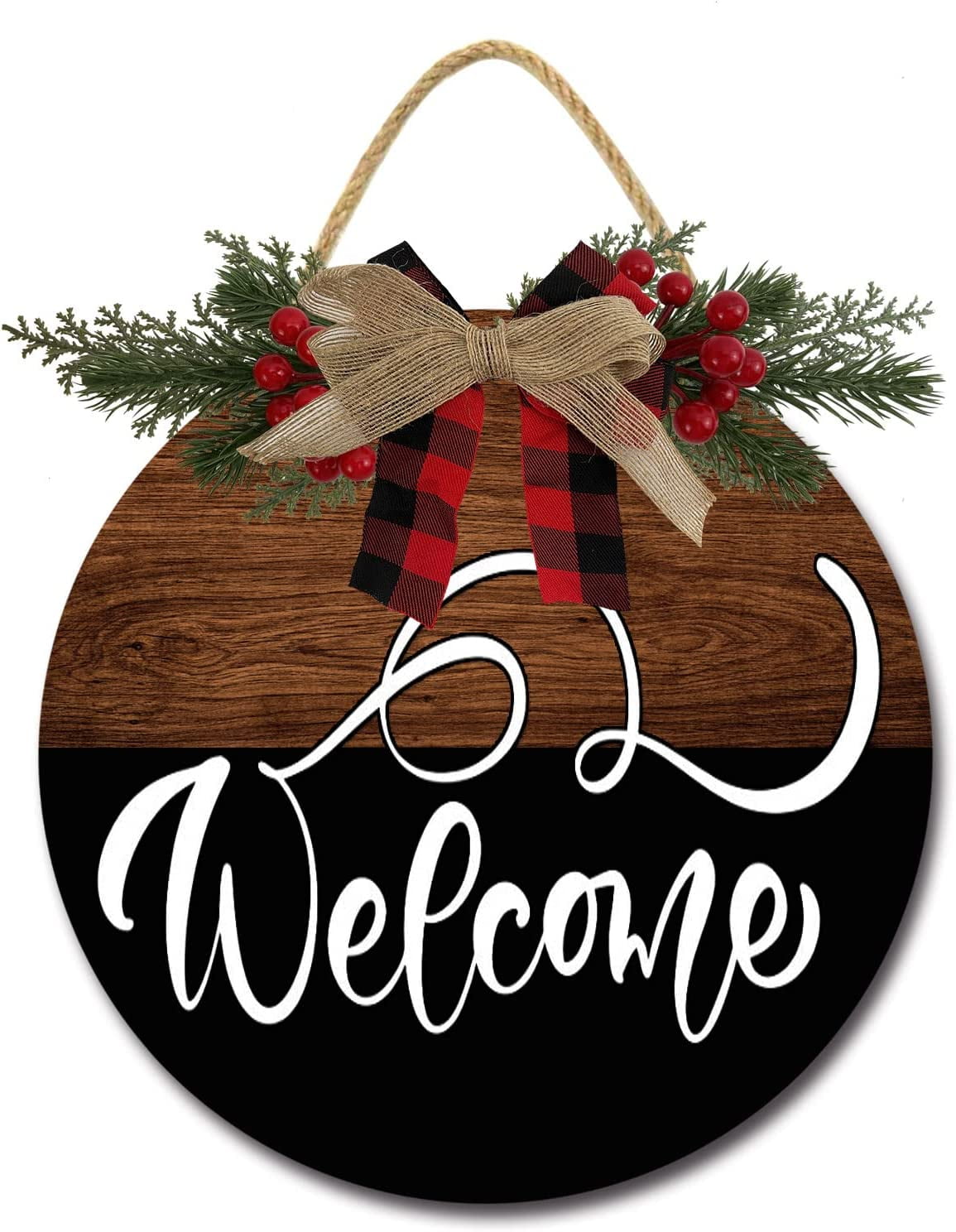 Eveokoki 11" Welcome Round Wooden Hanging Sign for Farmhouse Porch ...