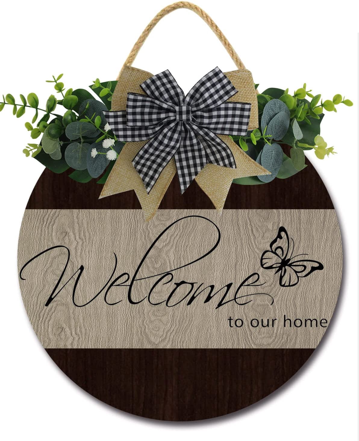 Eveokoki 11" Welcome Sign for Front Door Farmhouse Porch ,Rustic Round ...
