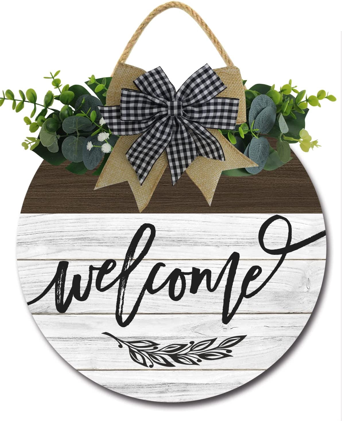 Eveokoki 11" Welcome Sign for Front Door Farmhouse Porch ,Round Wooden ...