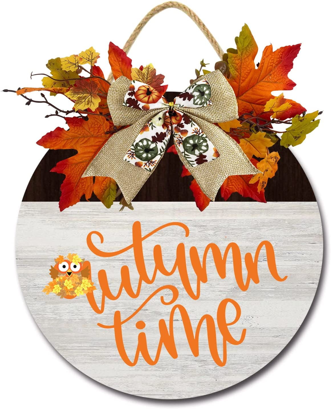Eveokoki 12" Autumn Time Cute Owl Funny Signs for Front Door Farmhouse ...