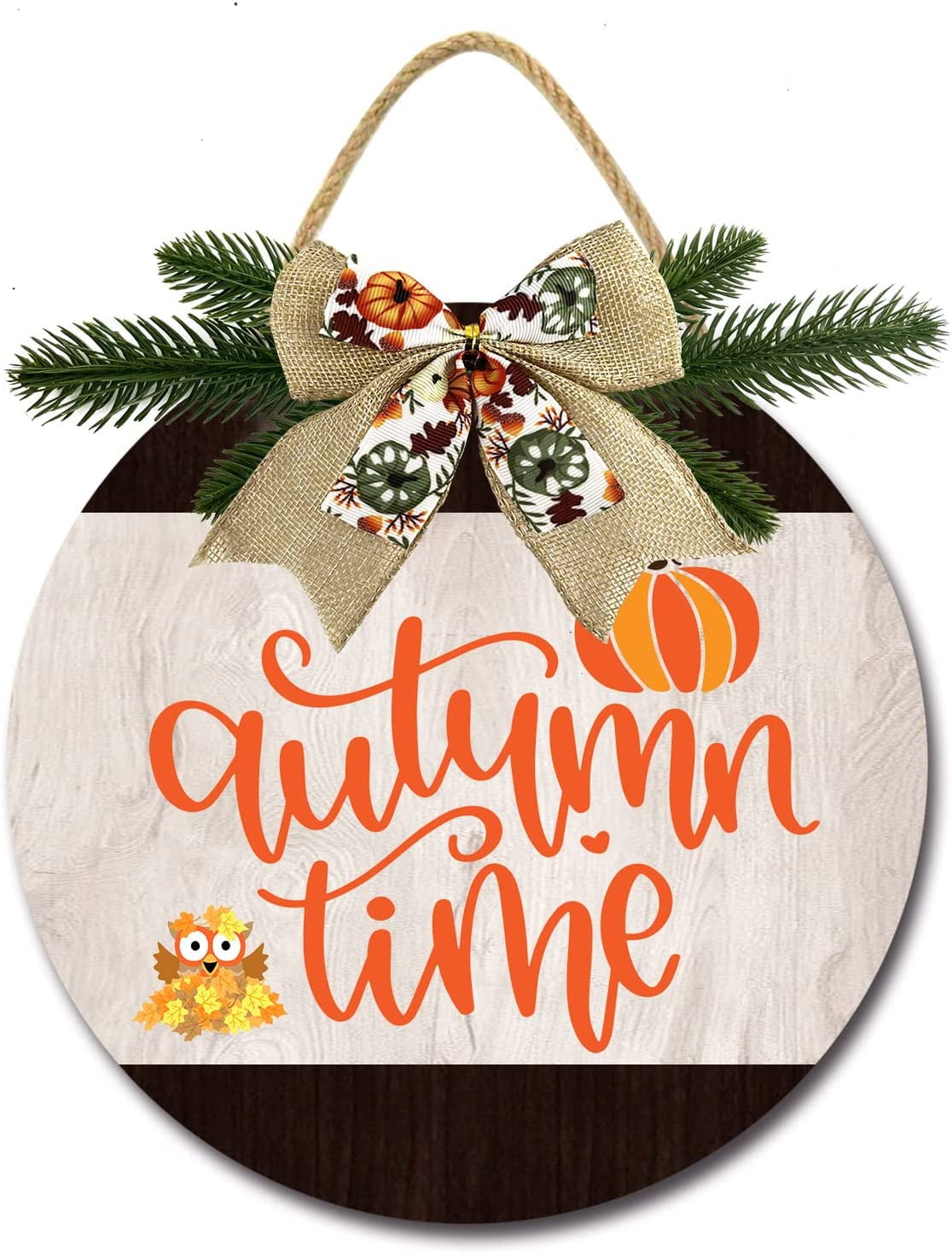 Eveokoki 12" Autumn Time Cute Owl Pumpkin Signs for Front Door ...