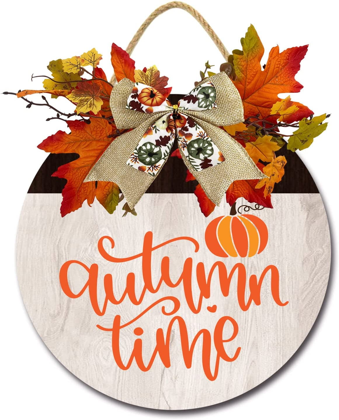 Eveokoki 12" Autumn Time Pumpkin Signs for Front Door Farmhouse Porch ...