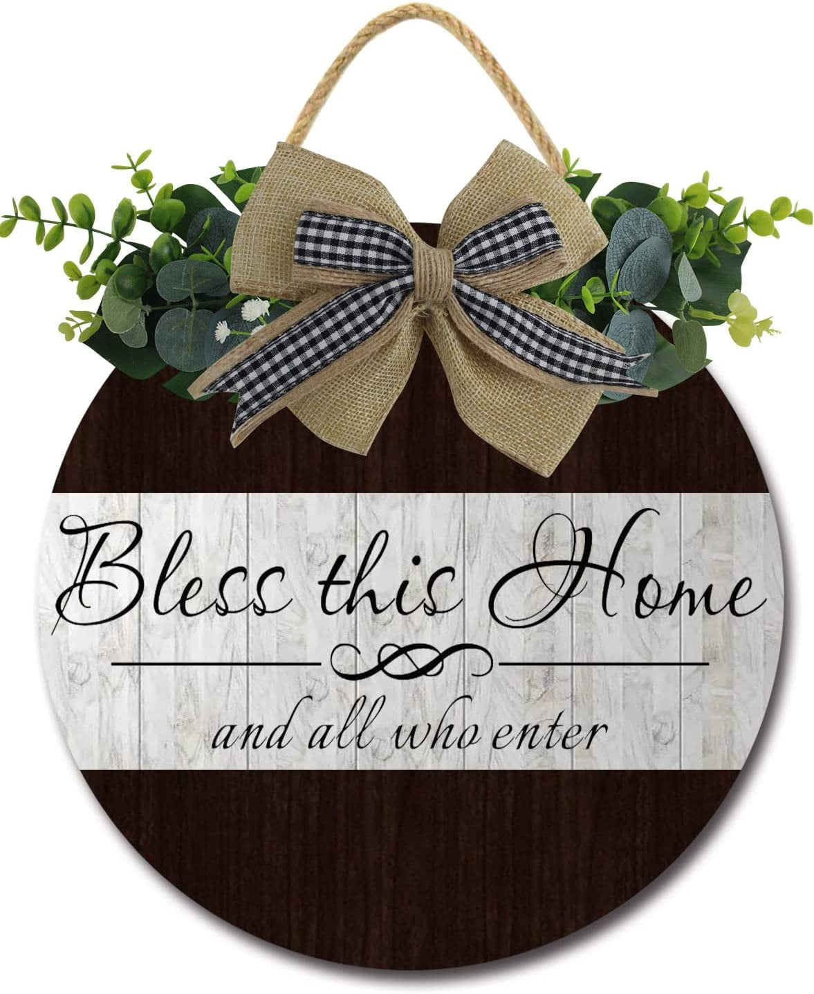 Eveokoki 12" Bless This Home Sign, Rustic Wooden Wreath for Front Door ...