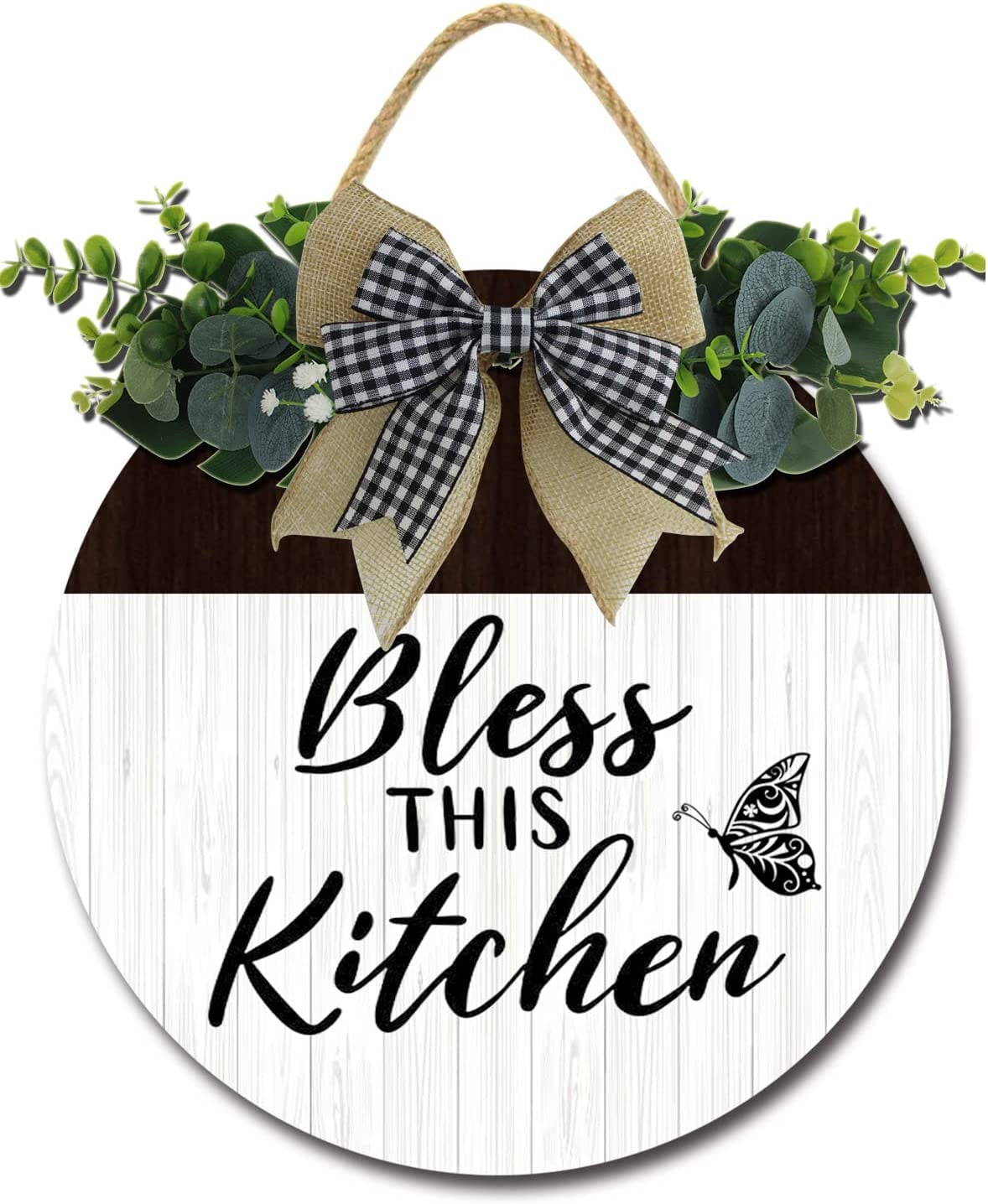 Eveokoki 12" Wooden Hanging Decor, Bless This Kitchen, Farmhouse Wall ...