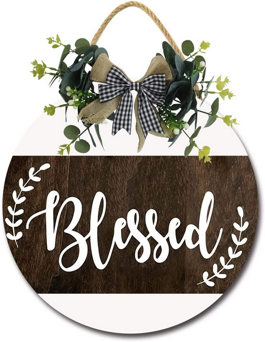 Eveokoki 12" Blessed Wreaths Sign for Front Door Outside Funny Porch ...