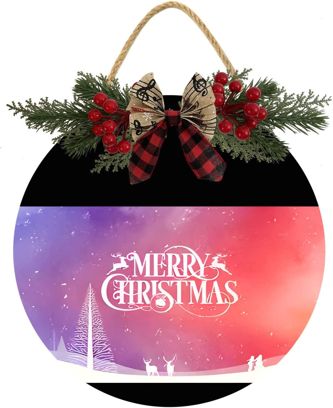 Eveokoki 12" Christmas Hanging Round Wooden Plaques,Christmas Welcoming ...