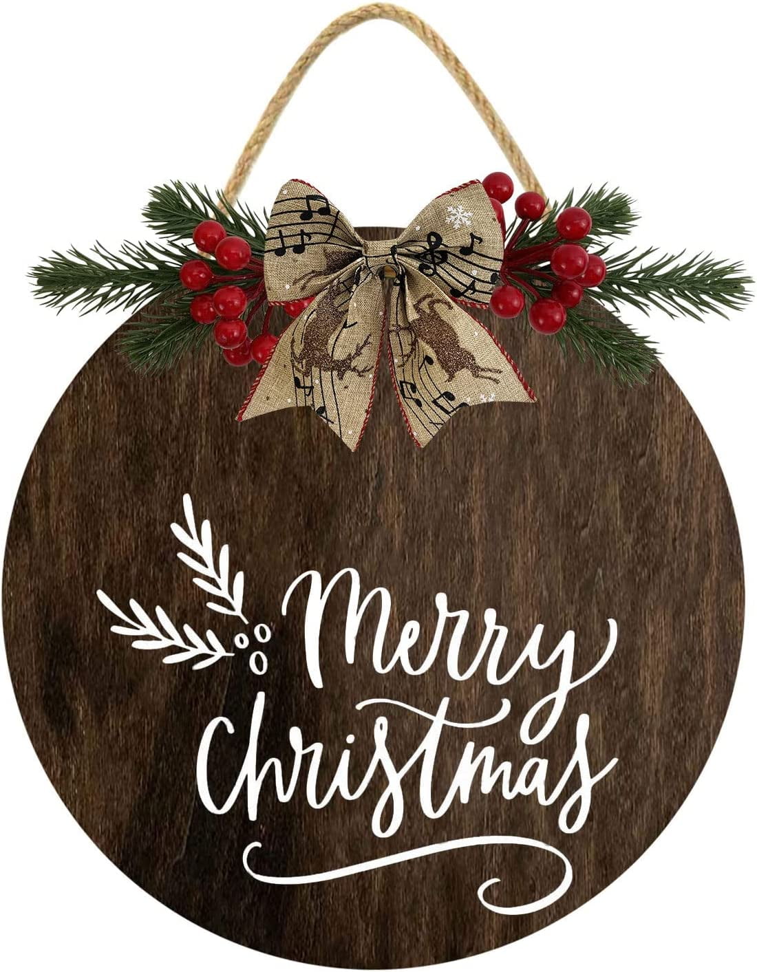 Eveokoki 12" Christmas Welcome Sign for Front Door Merry Xmax Hanging ...