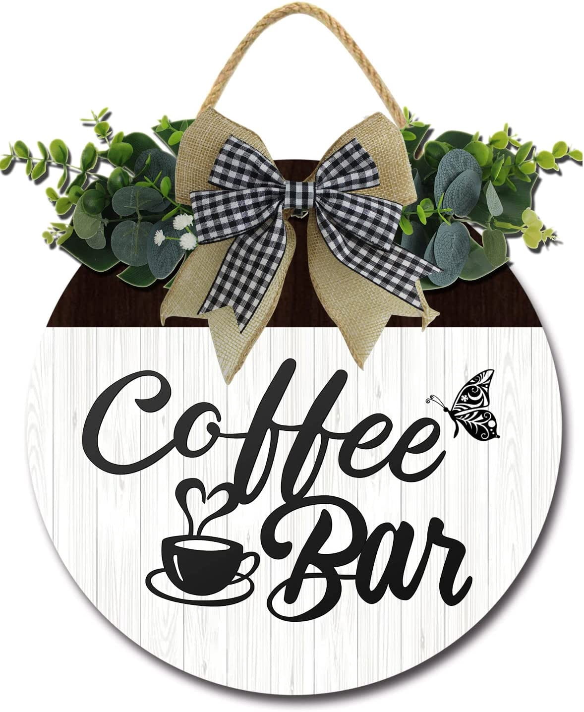 Eveokoki 12" Coffee Bar decor sign Rustic Farmhouse Wooden Round Retro ...