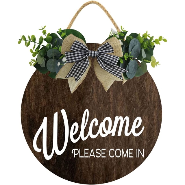 Eveokoki 12" Door Hanging Decor,Welcome Please Come In Front Door Round ...