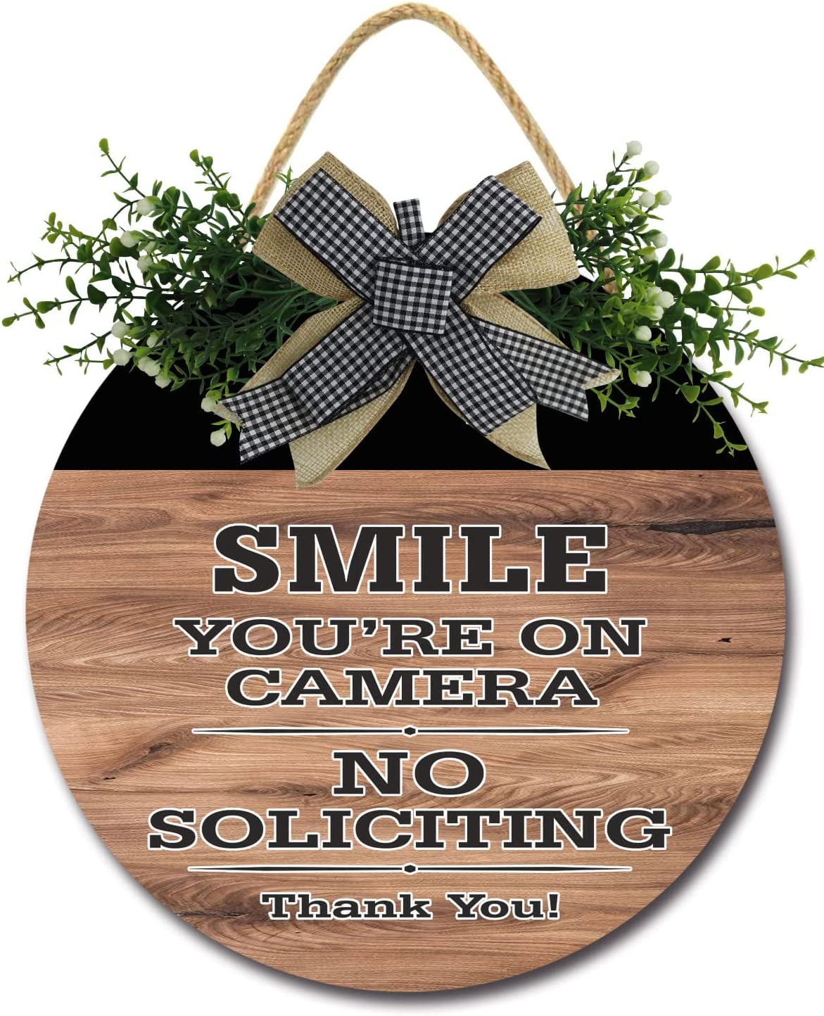 Eveokoki 12" Door Smile Youre On Camera No Soliciting Thank You Wooden ...