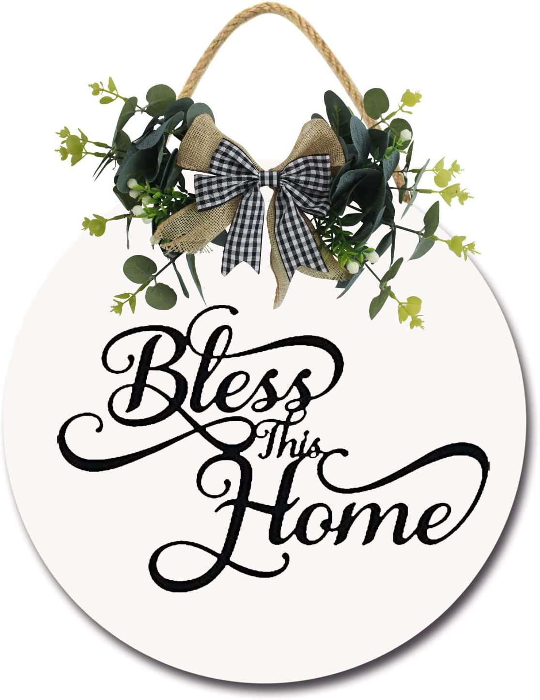 Eveokoki 12" Door Wooden Hanging Sign,Bless This Home Sign Front Door ...