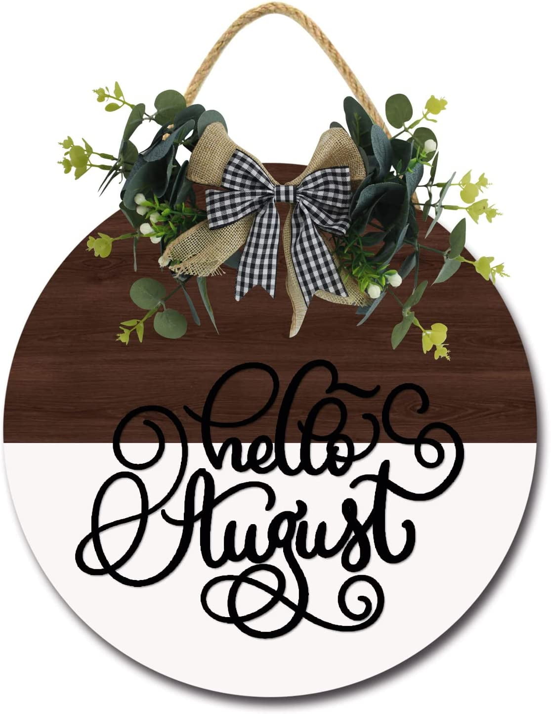 Eveokoki 12" Door Wooden Hanging Sign,Hello August Sign Front Door ...