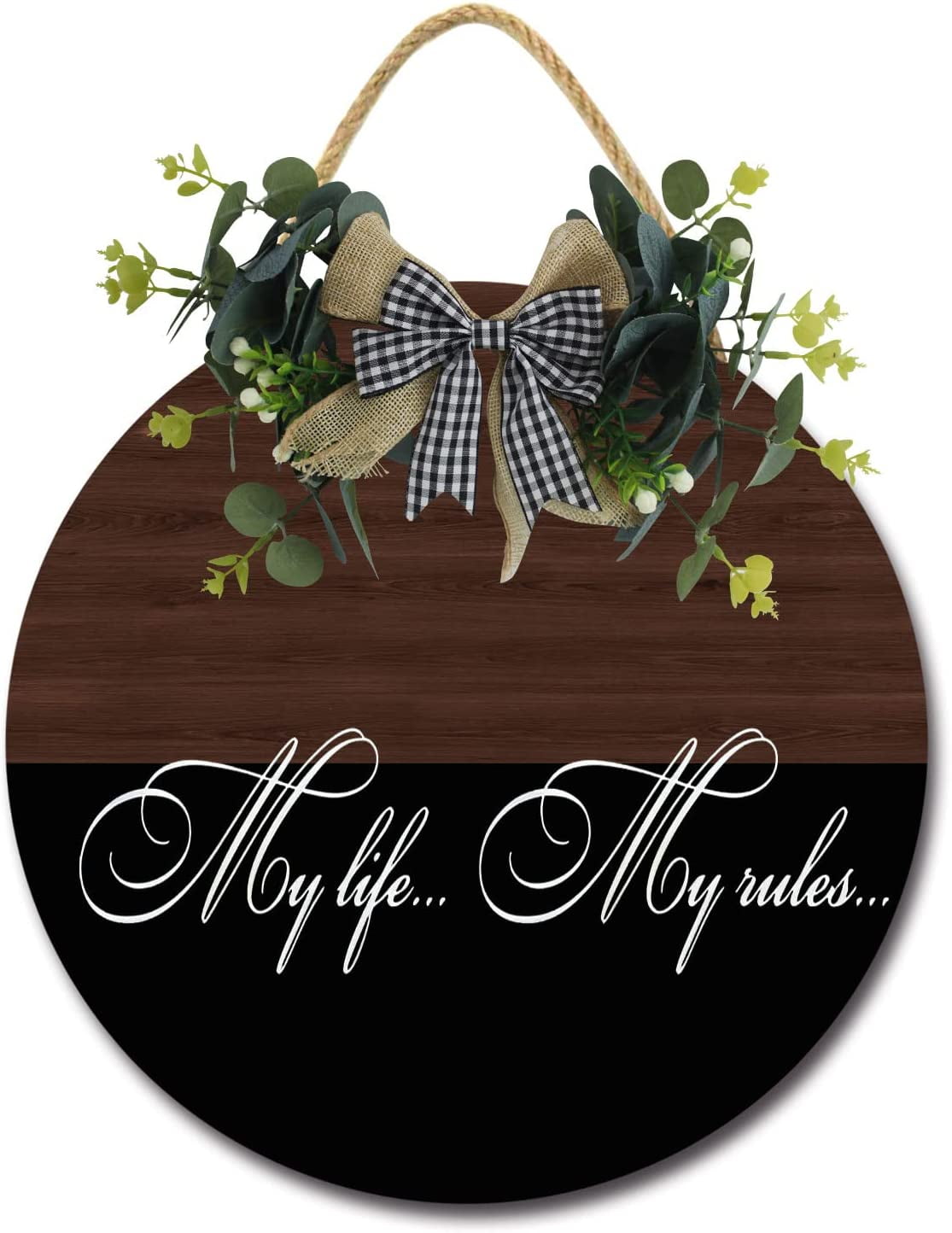Eveokoki 12" Door Wooden Hanging Sign,My Life My Rules Sign Front Door ...