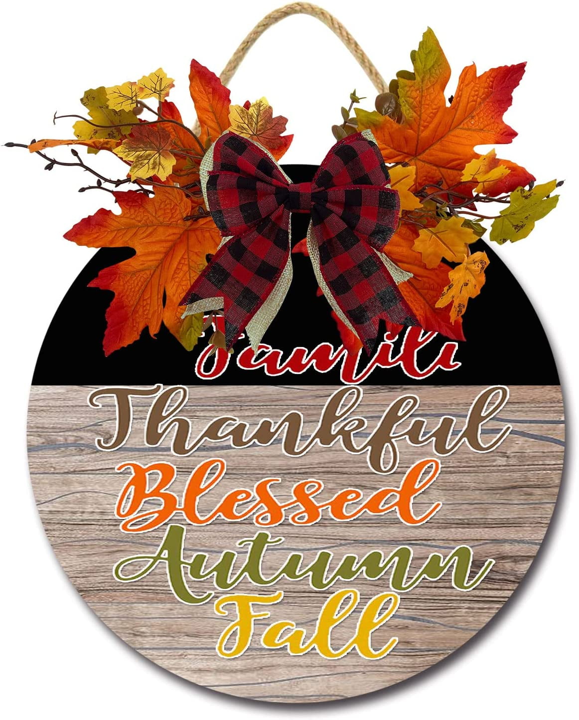 Eveokoki 12" Family Thankful Blessed Autumn Fall Front Door Decor for ...