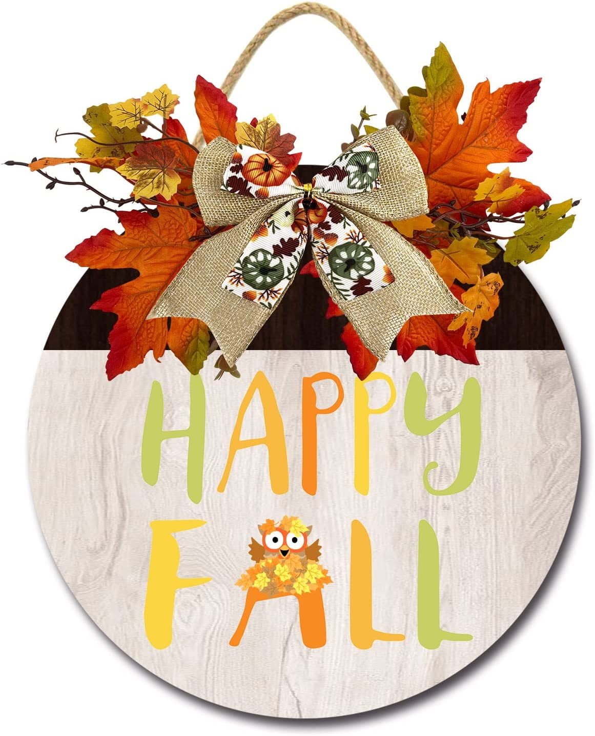 Eveokoki 12" Happy Fall Cute Owl Signs for Front Door Farmhouse Porch ...